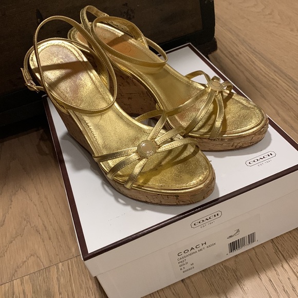 Coach | Shoes | Coach Cassandra Gold W Cork Wedge | Poshmark